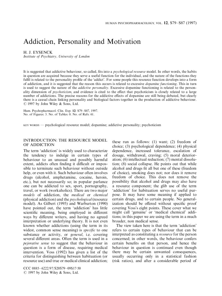 Addiction, Personality and Motivation | PDF | Reward System | Dopamine