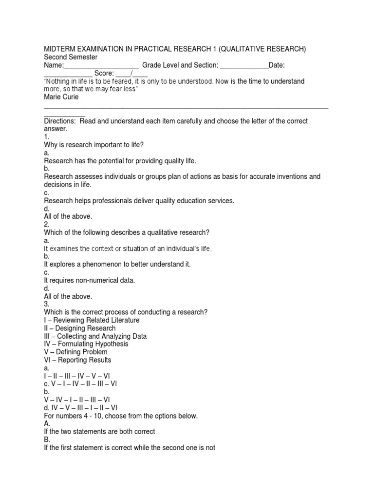 Qualitative Research Midterm Exam Guide | PDF | Qualitative Research ...