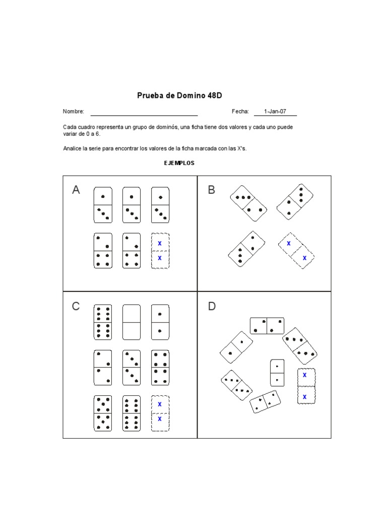 Tests De Dominós _ Respuestas Del Test de Domino D48 Original PDF – LWXQ