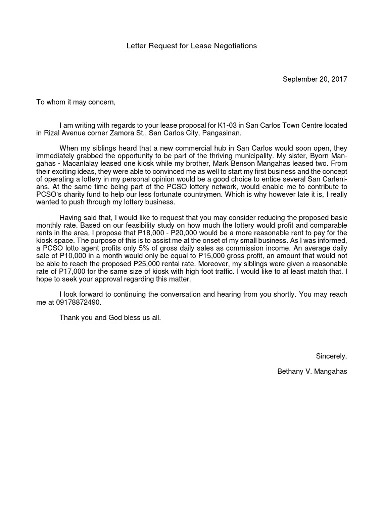 Letter Request For Lease Negotiations Letter Request For Lease ...