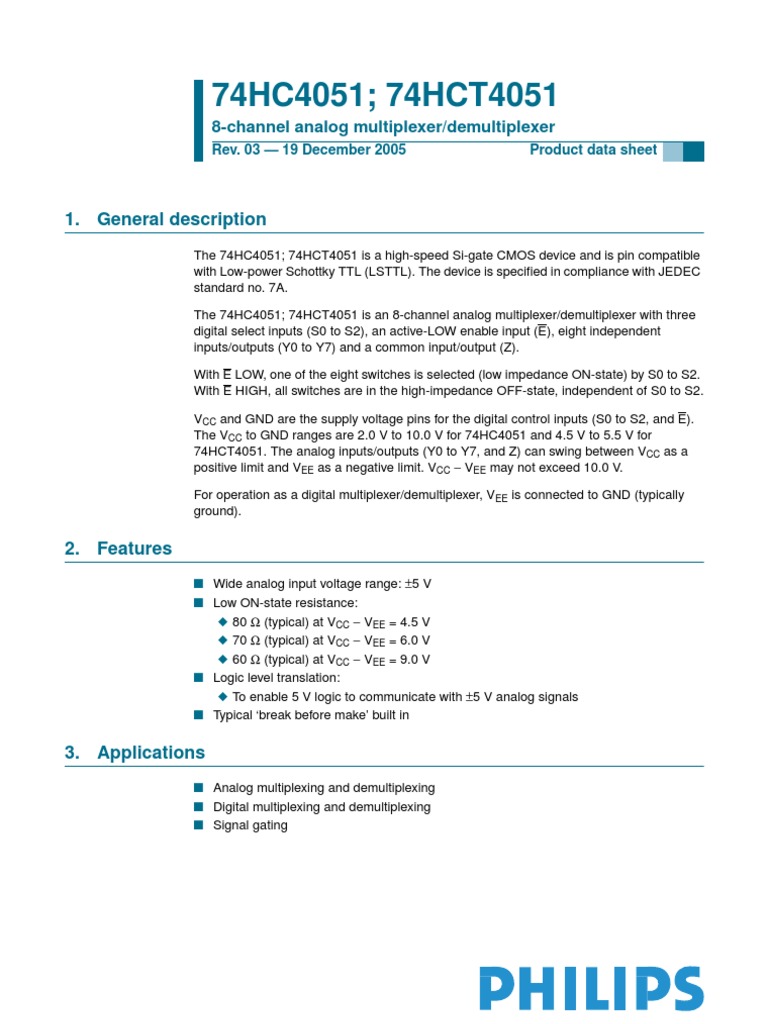 74HC4051 74HCT4051: 1. General Description | PDF | Electrical Circuits ...