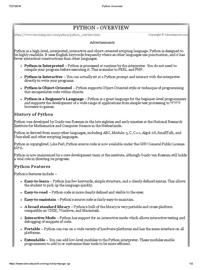 Python Overview Pdf Command Line Interface Python Programming Language