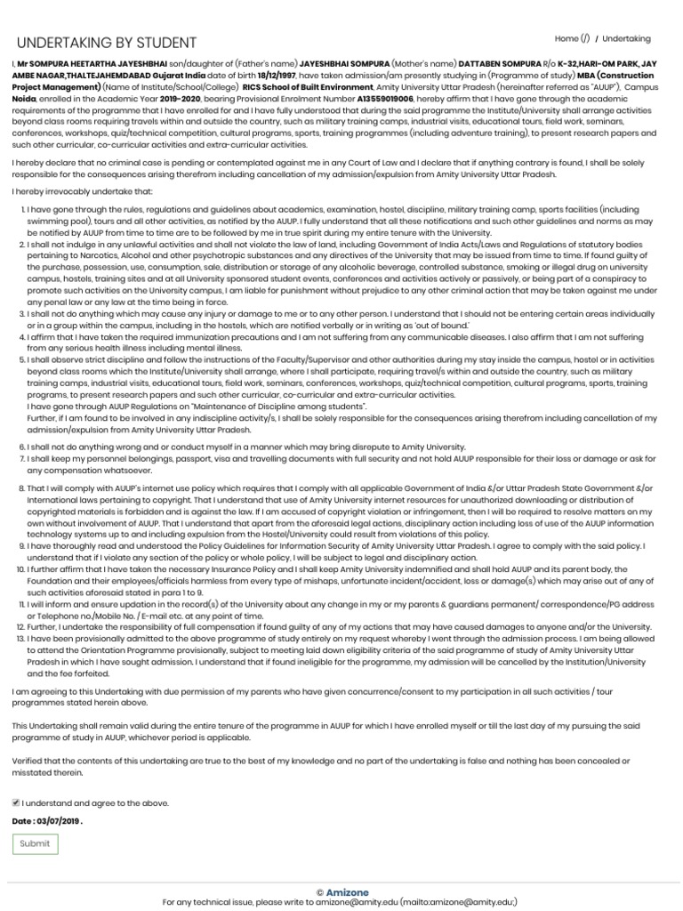 UNDER-TAKING FORM Amizone PDF | PDF | Prohibition Of Drugs ...