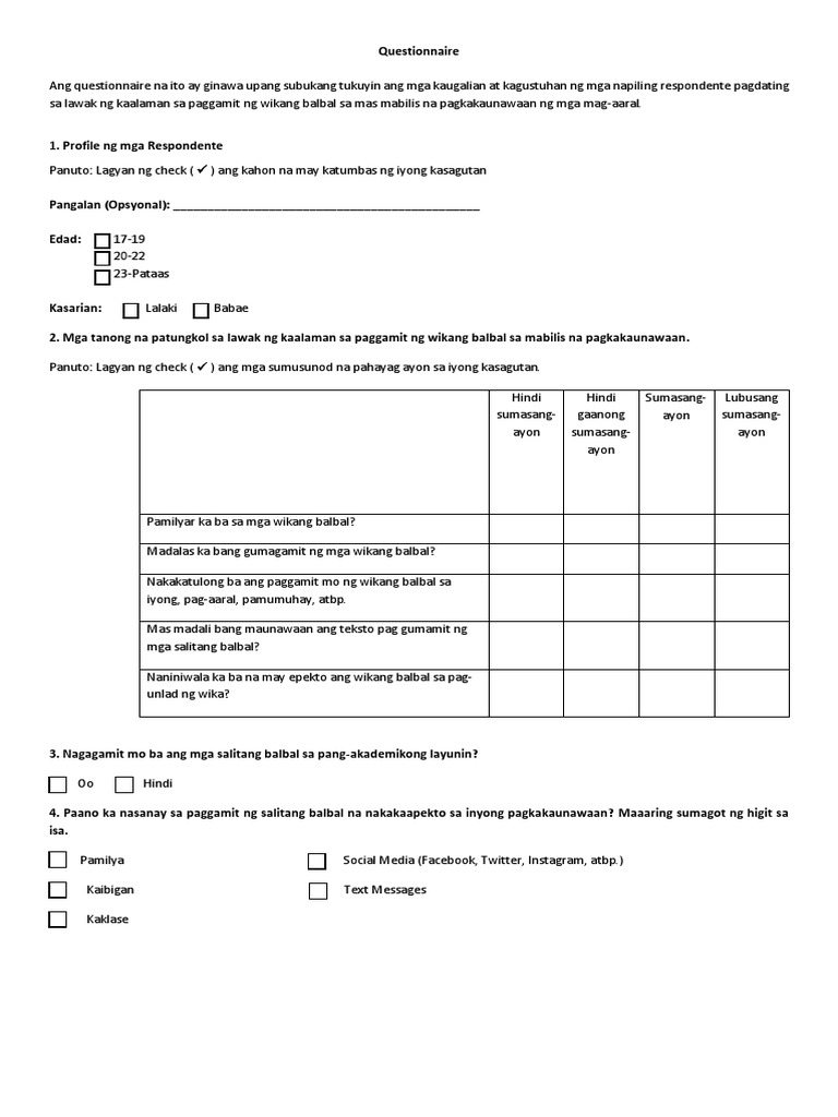 Sarbey Questionnaire | PDF