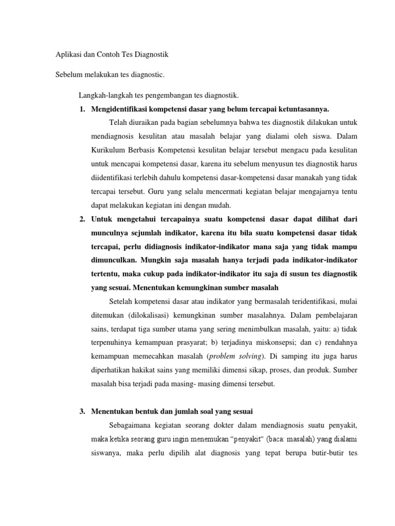 Contoh dan Aplikasi Tes Diagnostik | PDF