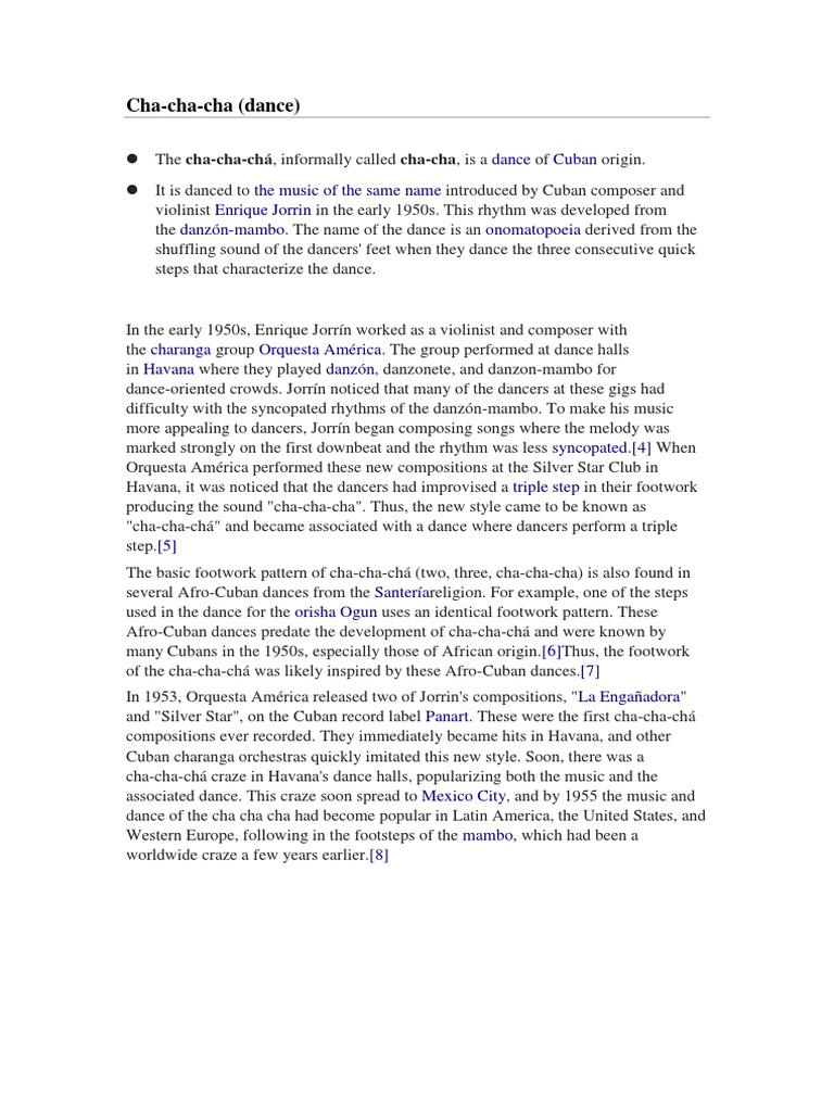 Origin and History of Cha-Cha Dance | PDF | Competitive Dance ...