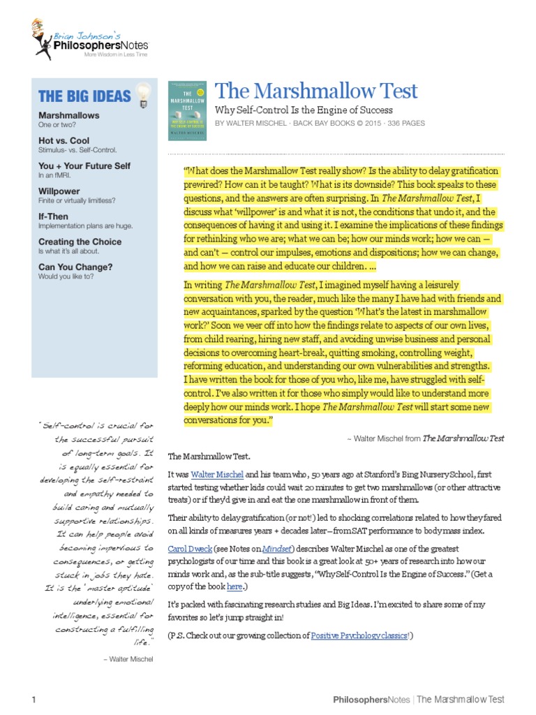 The Marshmallow Test | PDF | Self Control | Self-Management