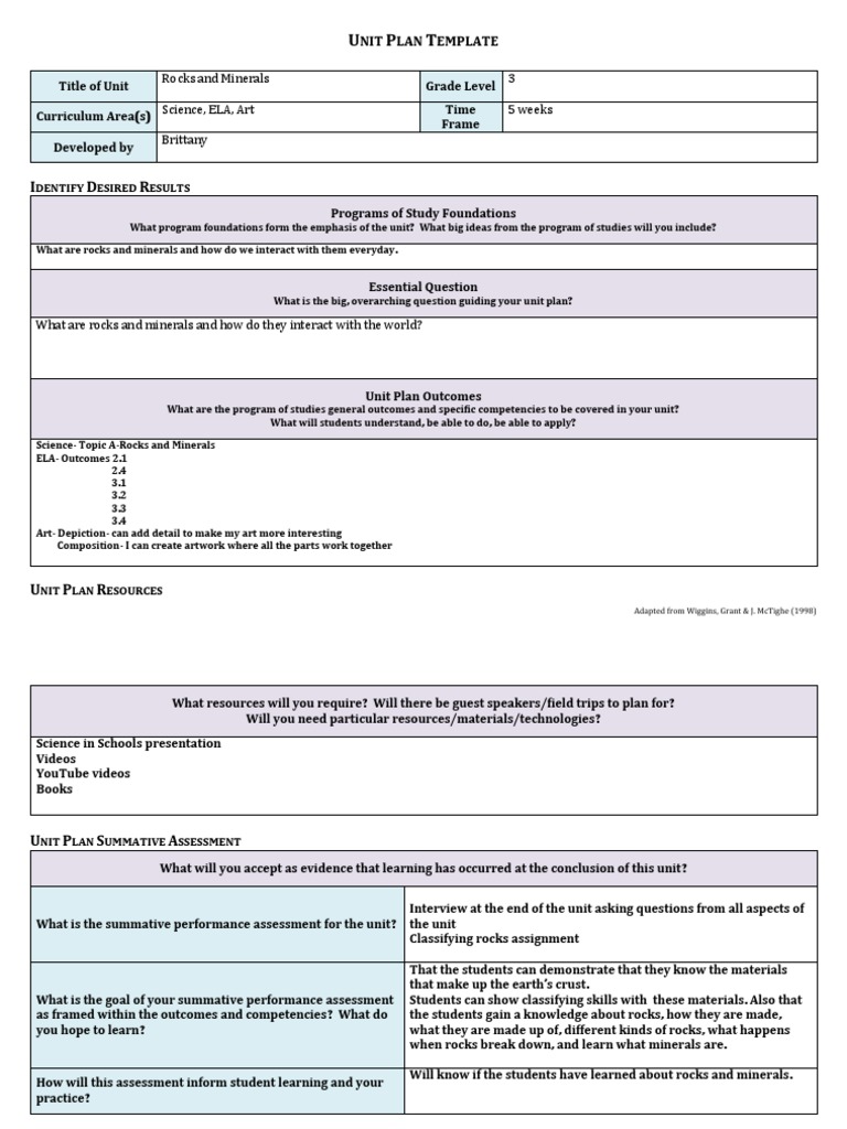 3rd Grade Unit Plan: Rocks & Minerals | PDF | Learning | Behavior ...