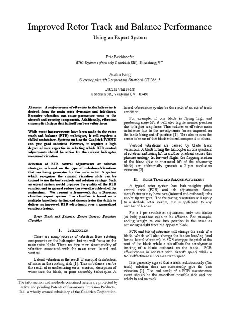 Improved Rotor Track and Balance Performance Using An Expert System ...