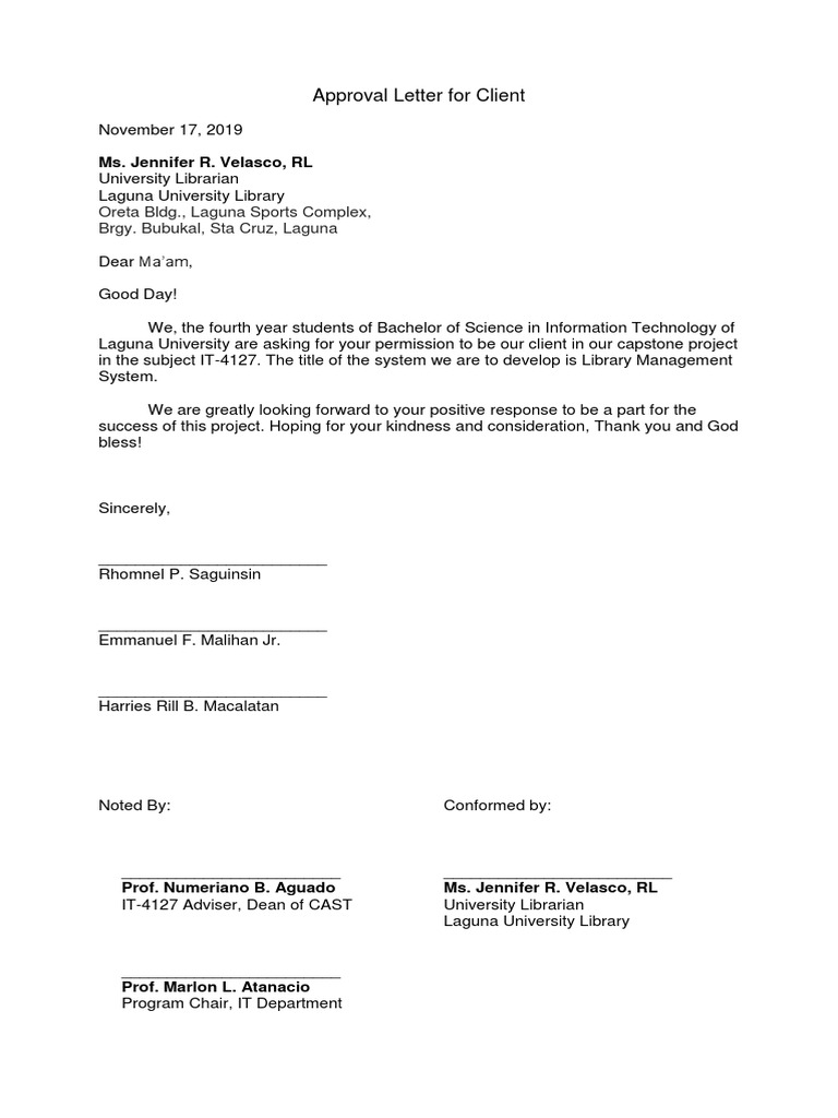 Approval Letter For Client | PDF