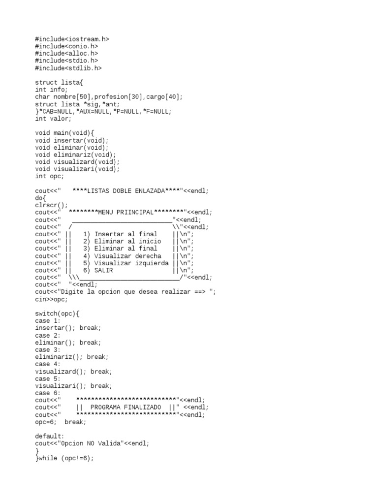 Lista Doblemente Enlazada C++ | PDF | Algoritmos y Estructuras de Datos ...