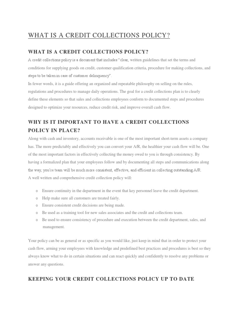 Understanding Credit Collections Policy | PDF | Credit | Finance ...