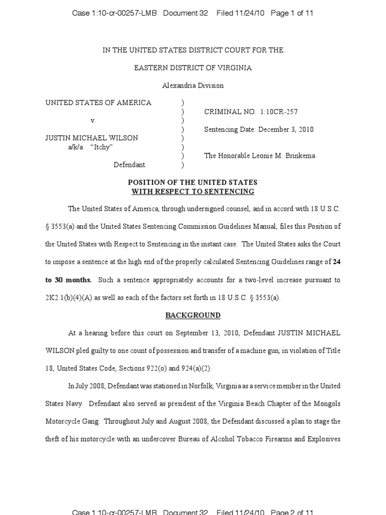 Justin Wilson Sentencing Memo | Download Free PDF | United States ...