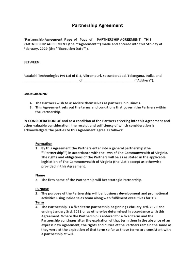 Partnership Agreement | PDF | Partnership | Fiduciary
