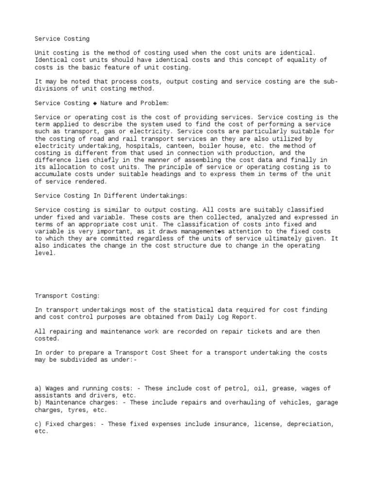 Service Costing 1 | PDF | Cost Accounting | Delivery (Commerce)