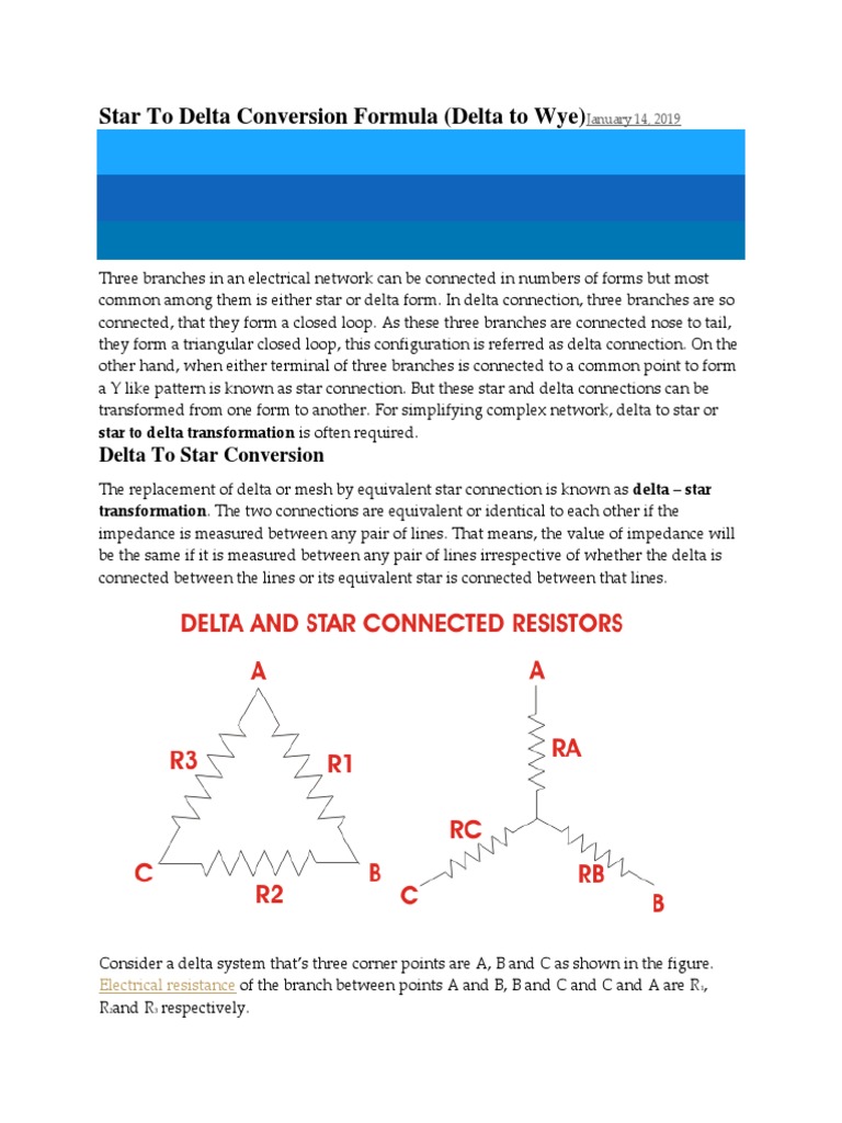 Star To Delta Conversion Formula | PDF | Physics | Electromagnetism