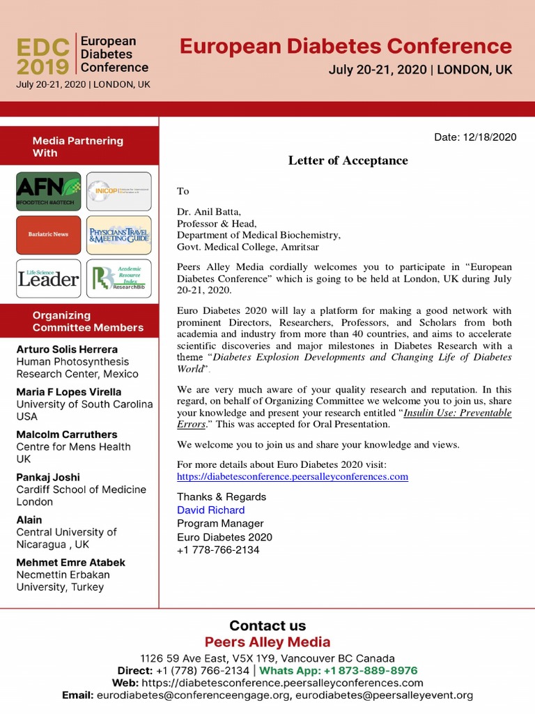 Dr. Anil Batta Letter of Acceptance | PDF