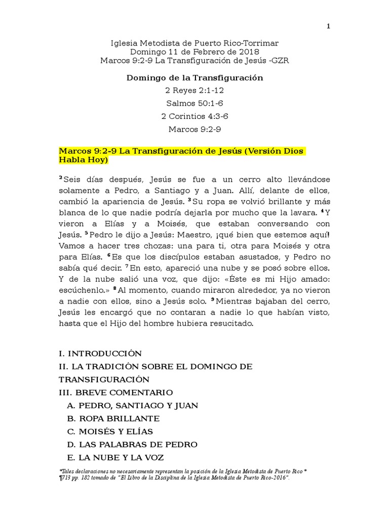 MARCOS 9 2-9 La Transfiguracion de Jesus | PDF | La resurrección de ...
