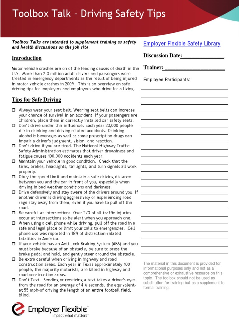 Driving Safety Tips Toolbox Talk | PDF | Traffic Collision | Driving