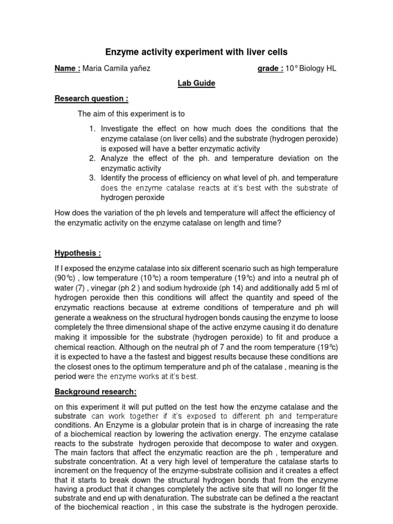 Enzyme Activity in Liver Cells | PDF | Catalase | Enzyme