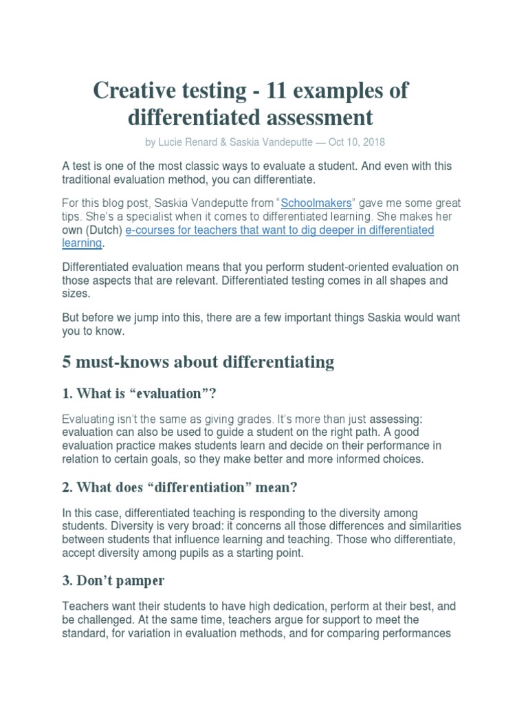 11 Creative Examples for Differentiated Student Assessments | PDF ...