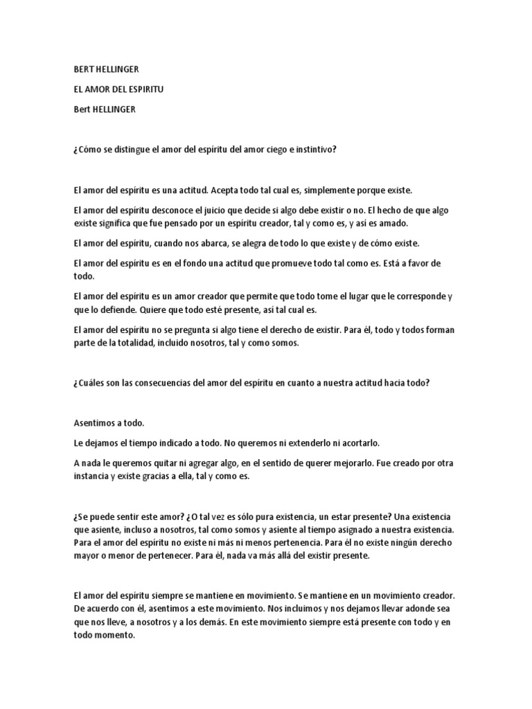 Bert Hellinger El Amor Del Espiritu Pdf Felicidad Exclusión Social