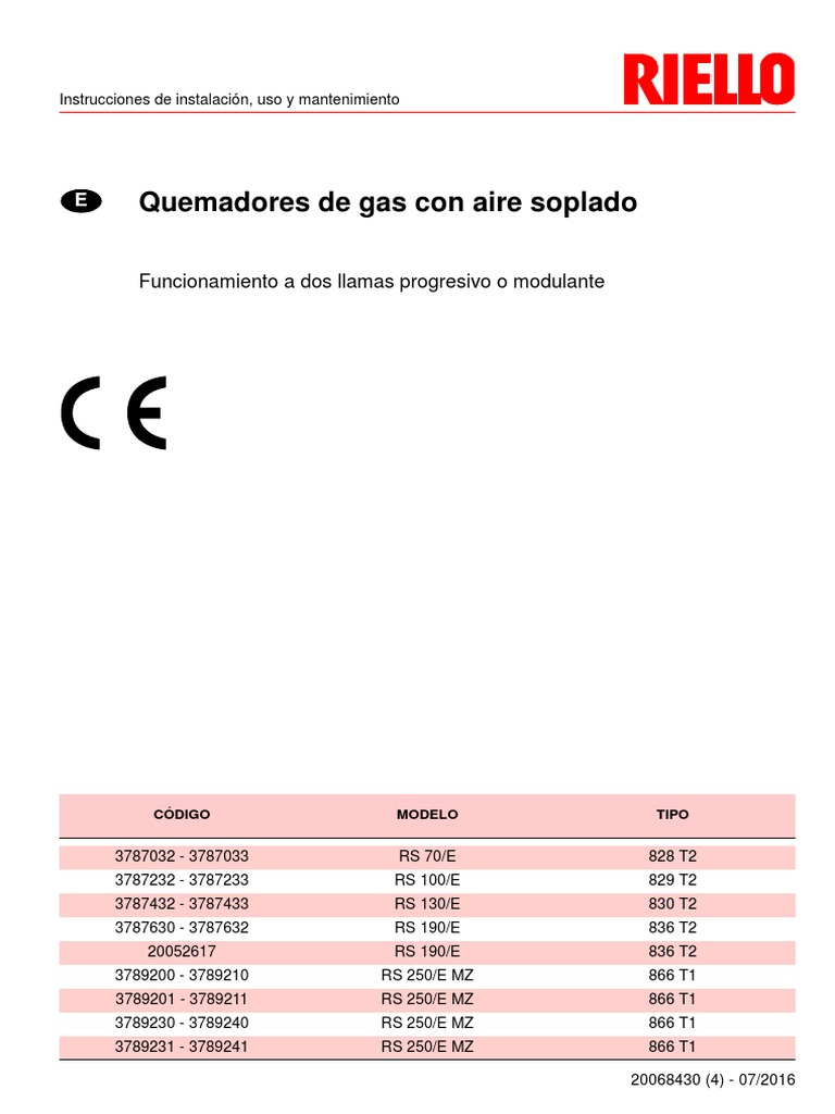 Riello RS 70 100 130 190 | PDF | Cantidades fisicas | Energía y recursos