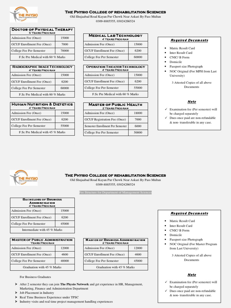 Fee Structure | PDF | Physical Therapy | Master Of Science