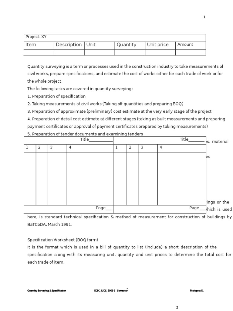Quantity Surveying - Specification | PDF | Masonry | Pipe (Fluid ... Quantity Surveying - Specification | PDF | Masonry | Pipe (Fluid ...