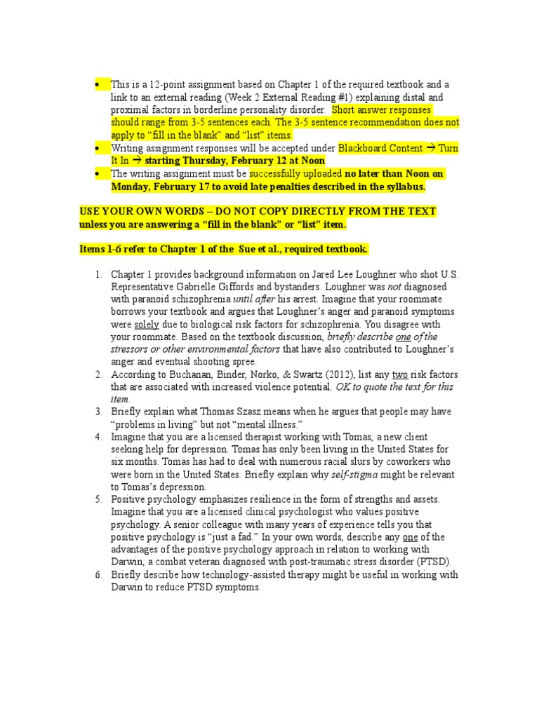 Writing Assignment #1 | PDF | Borderline Personality Disorder ...