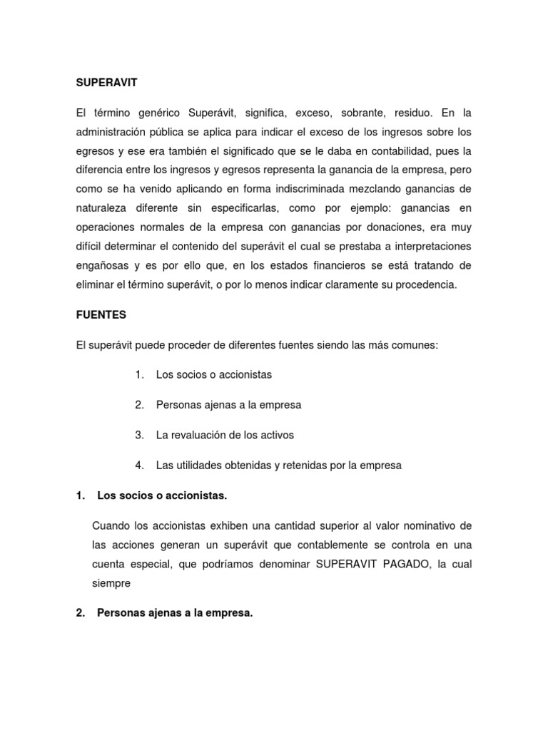 SUPERAVIT | PDF | Contabilidad | Compartir (Finanzas)