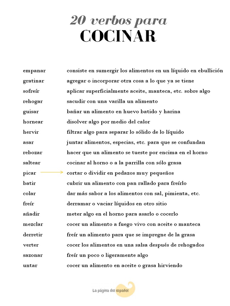 Verbos Cocinar en Español PDF | PDF