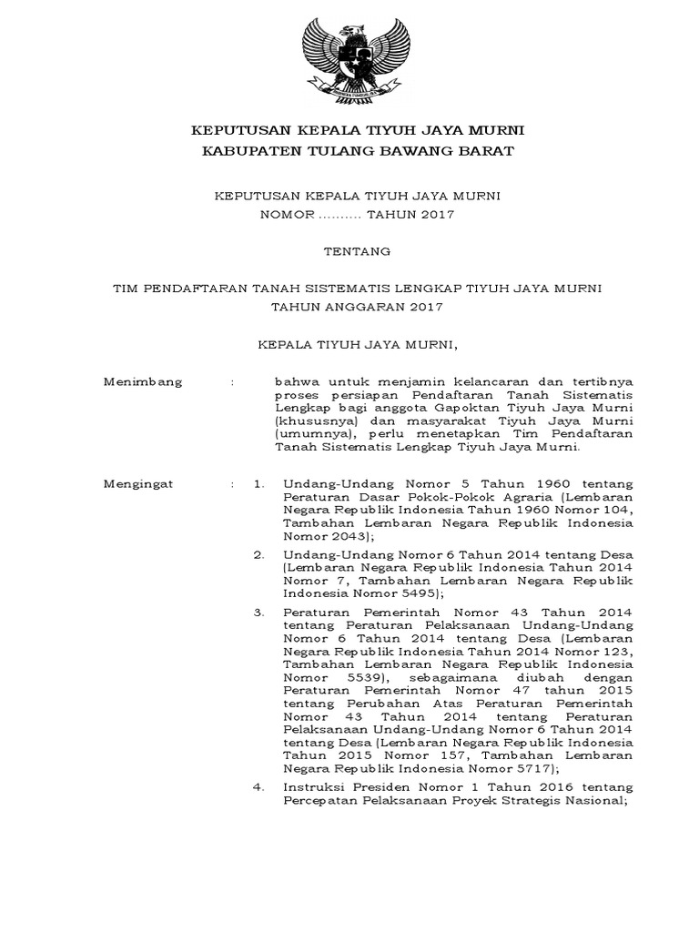 Contoh SK Tim PTSL | PDF