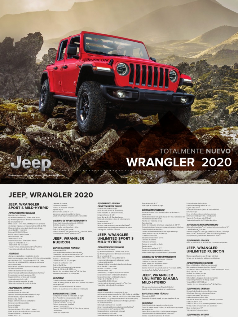 Jeep Wrangler 2020 Ficha Tecnica v02 | PDF | Eje | todoterreno