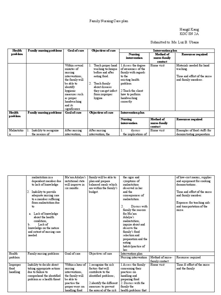 Family Nursing Care Plan Hangil Kang KGC SN 2A Submitted To: Ms. Luz B ...