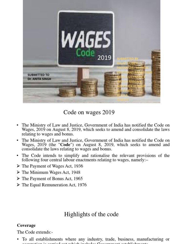 Code On Wages 2019 | PDF | Overtime | Wage