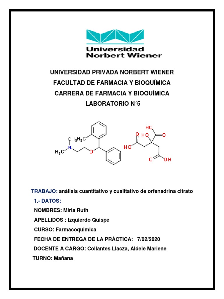 Analisis Cualitativo y Cuantitativo Del Orfenadrina Citrato | PDF ...