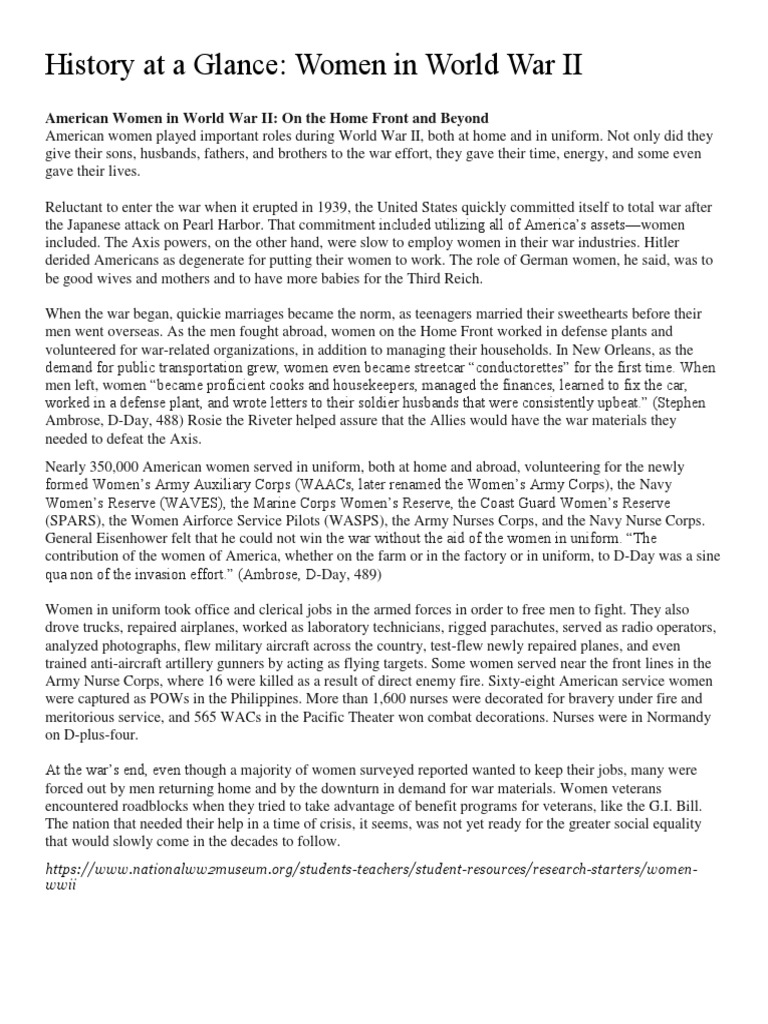 WWII: American Women's Impact | PDF | World War II | Warfare