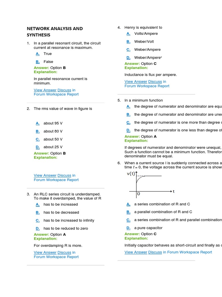 Network Analysis and Synthesis (Indiabix) | PDF | Inductance | Capacitor