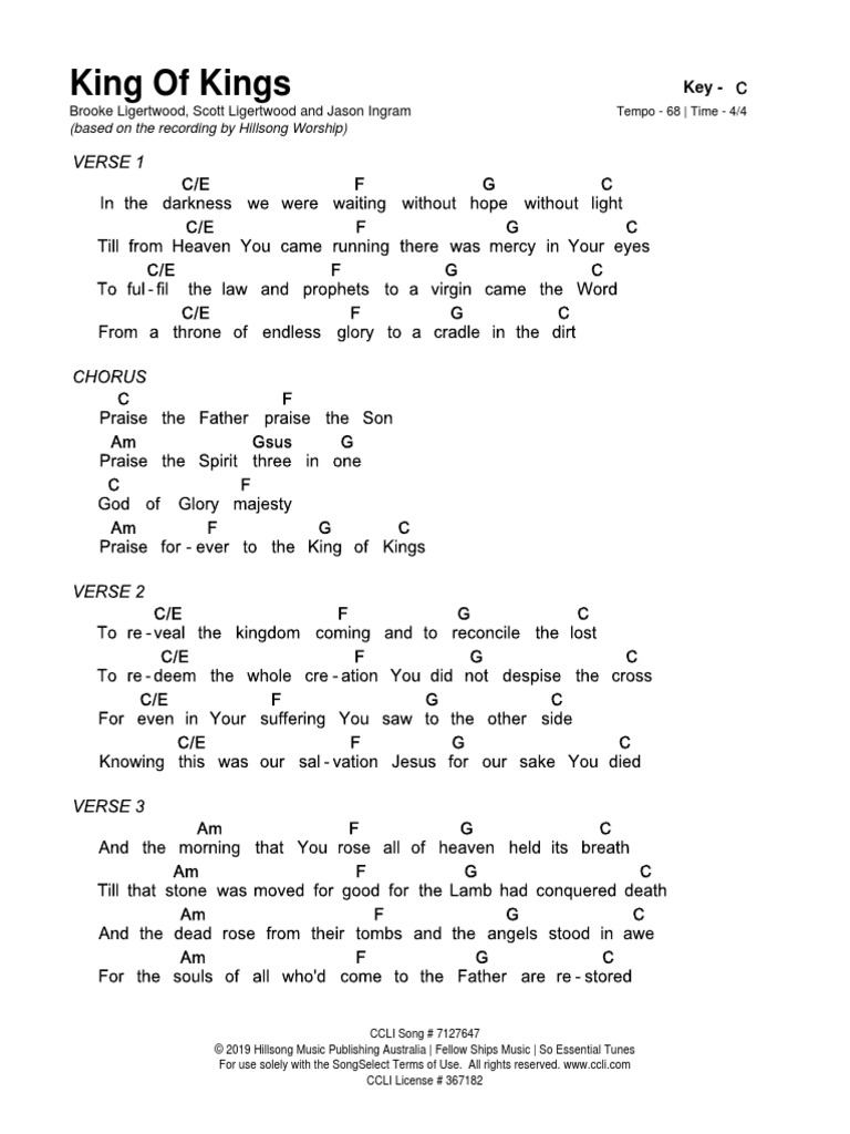 King of Kings - SongSelect Chart in C PDF | PDF
