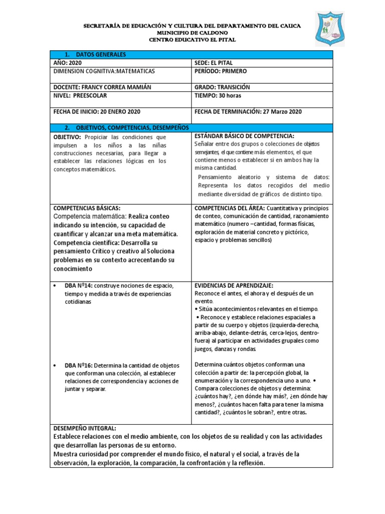 Objetivos Matemáticos en Preescolar | PDF | Educación de la primera ...