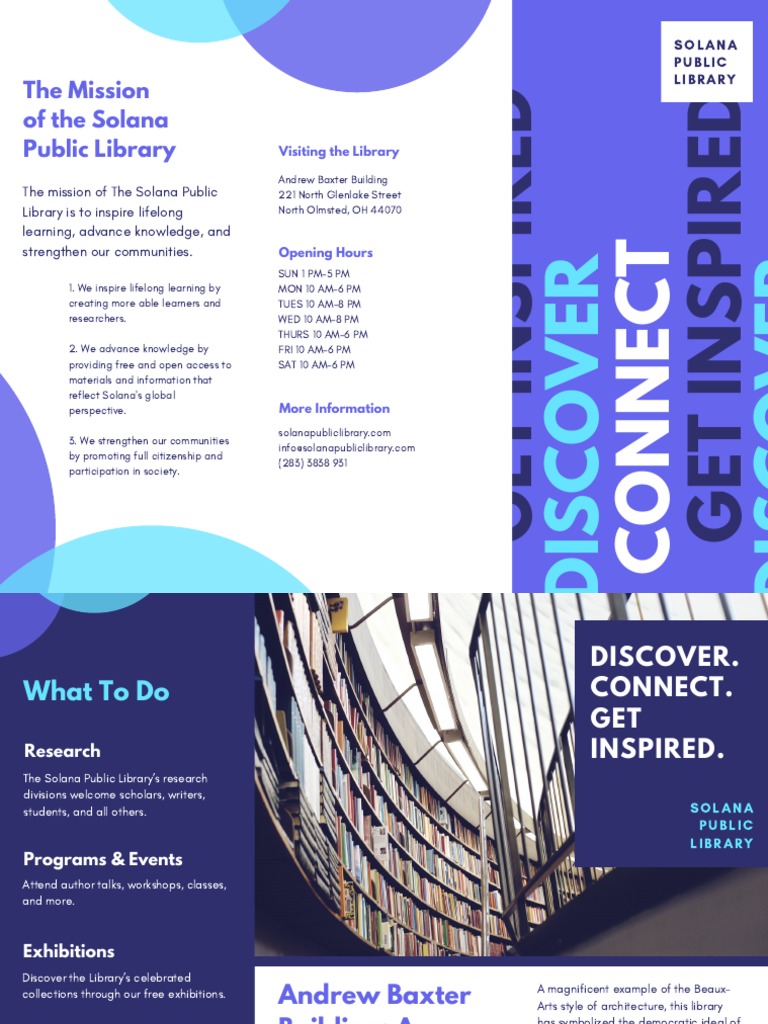 Purple Blue Indigo Public Library Pamphlet Trifold Brochure | PDF ...