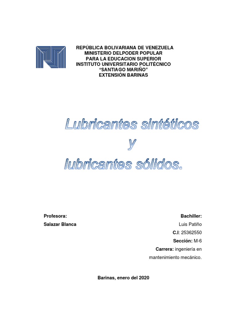 Tipos y ventajas de lubricantes sólidos | PDF | Lubricante | Ciencias ...