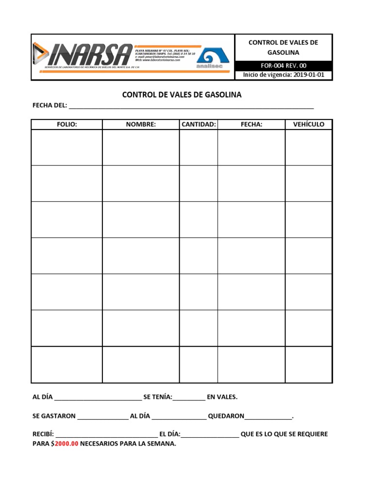Fa-004 Control de Vales de Gasolina | PDF