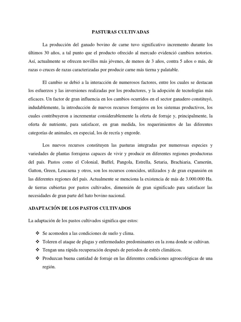Pasturas Cultivadas | PDF | Siembra | Temporada húmeda