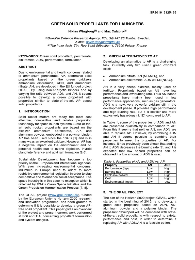 Green Solid Propellants For Launchers | PDF | Rocket Propellant | Rocketry