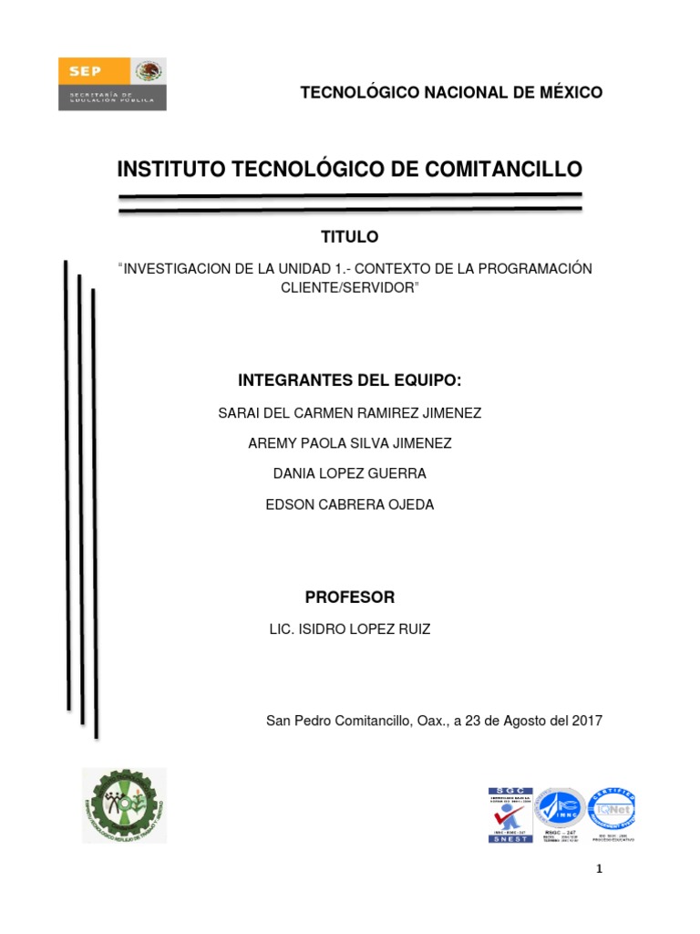 Inv. Unidad 1 Contexto de La Programación Cliente-Servidor | PDF ...