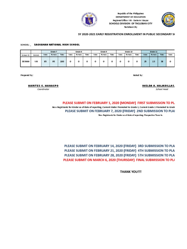 Early Registration TEMPLATE | PDF | Youth | Schools