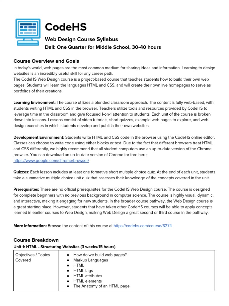 Code HS Web Design Student Docs | PDF | Html Element | Hyperlink