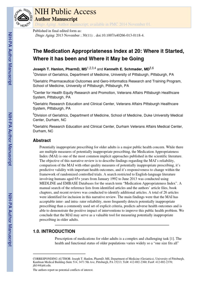 Medication Appropriateness Index Pdf Healthcare Quality Health